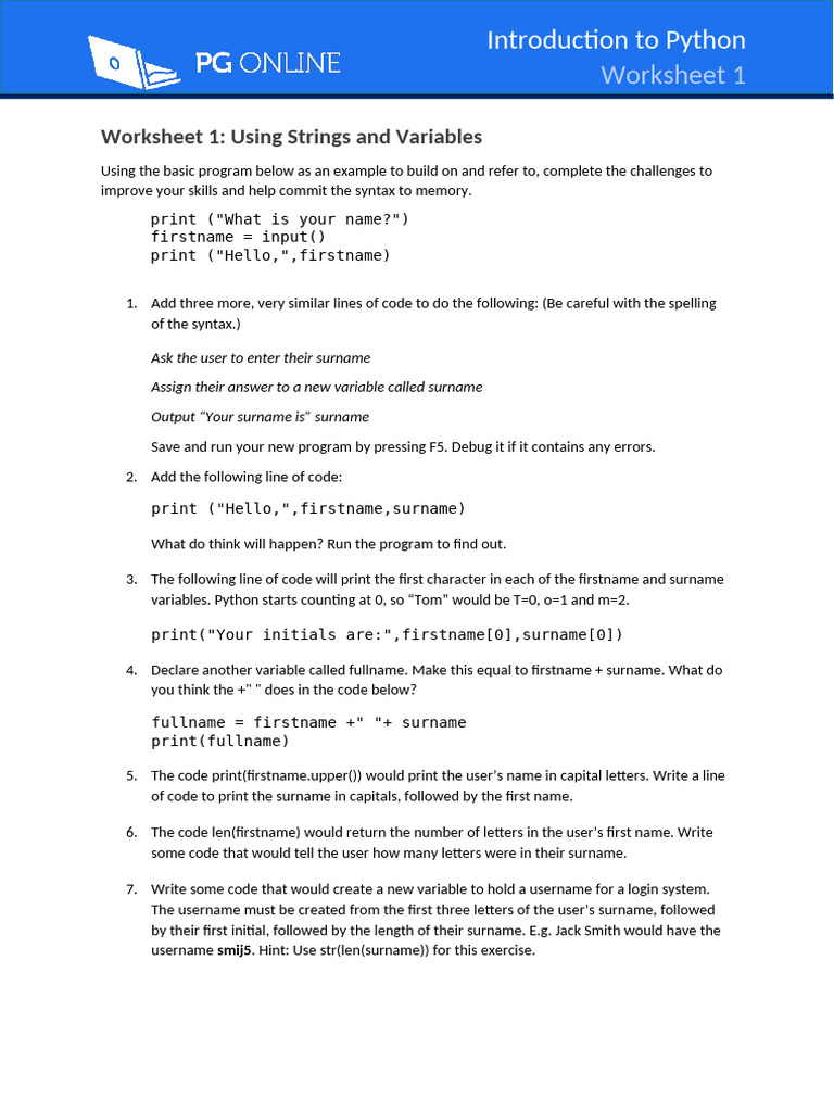 Challenge Tasks - Strings and Variables | PDF