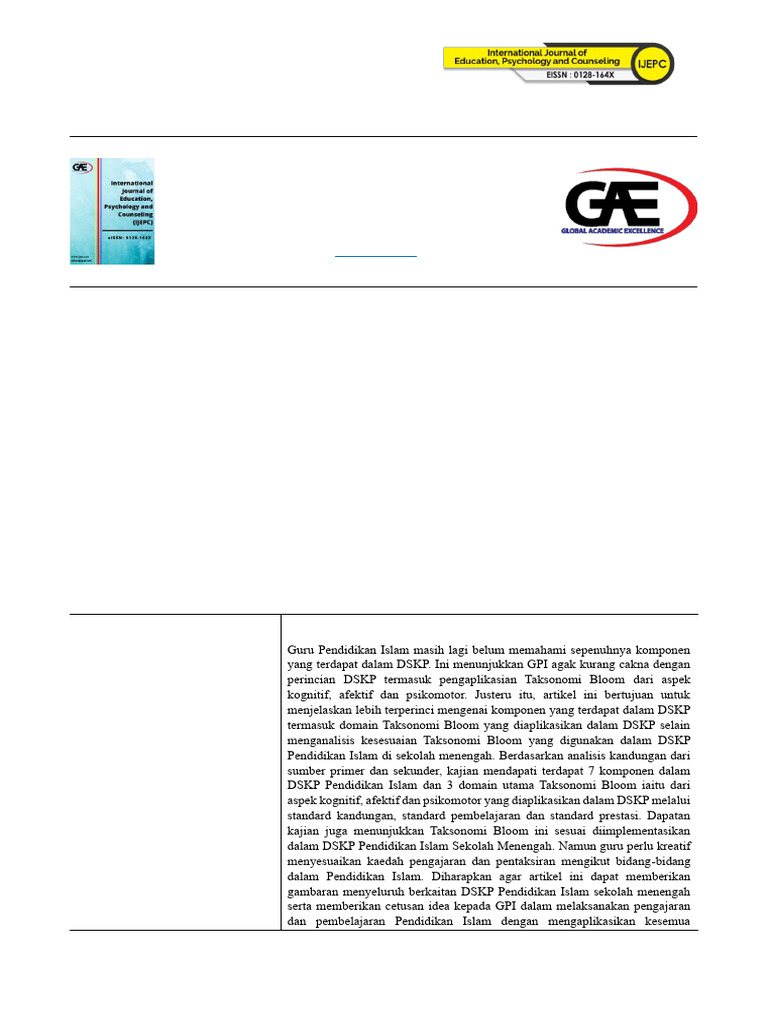 Implementasi Taksonomi Bloom Dalam DSKP Pendidikan Islam Sekolah Menengah | PDF