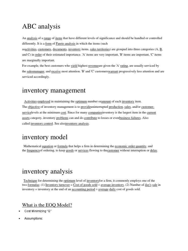 ABC Analysis & Inventory Management | PDF