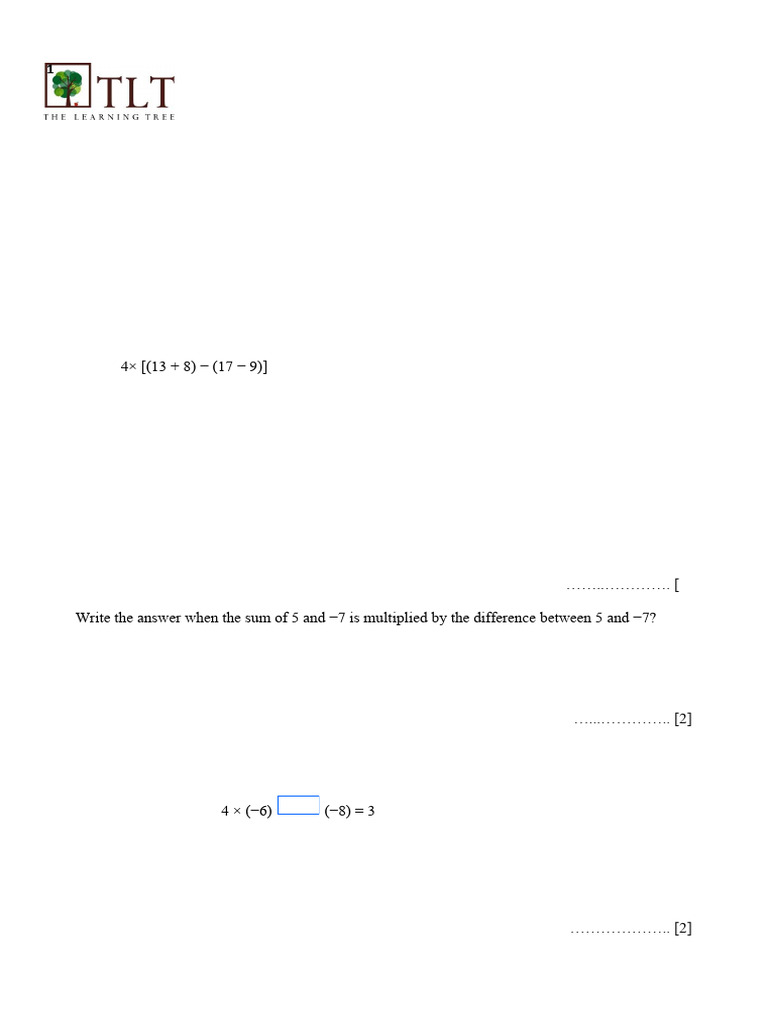Math Homework Sheet 1 Without Calculator Grade 8 | PDF