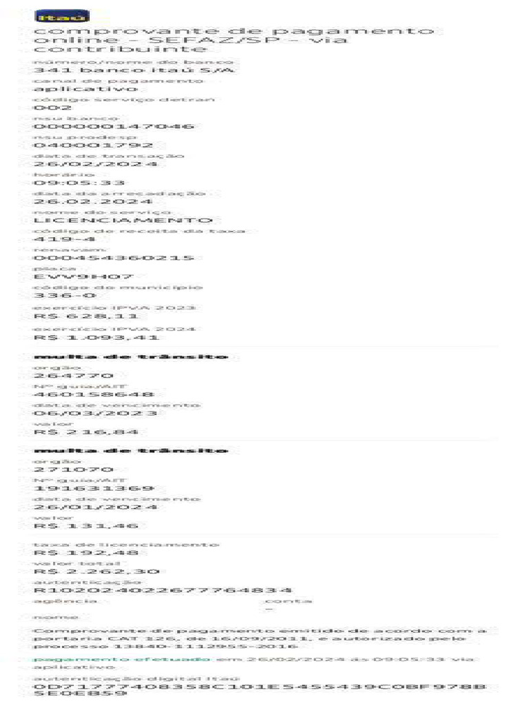 Comprovante de Pagamento SEFAZ SP | PDF