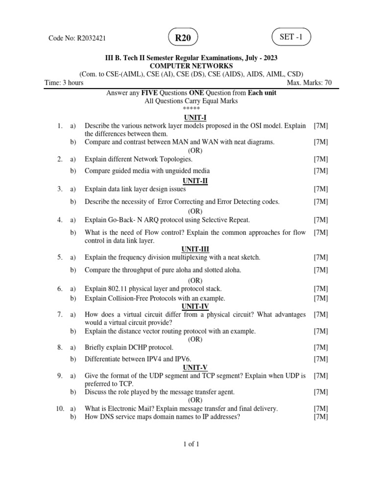 Computer Networks Cse July 2023 | PDF