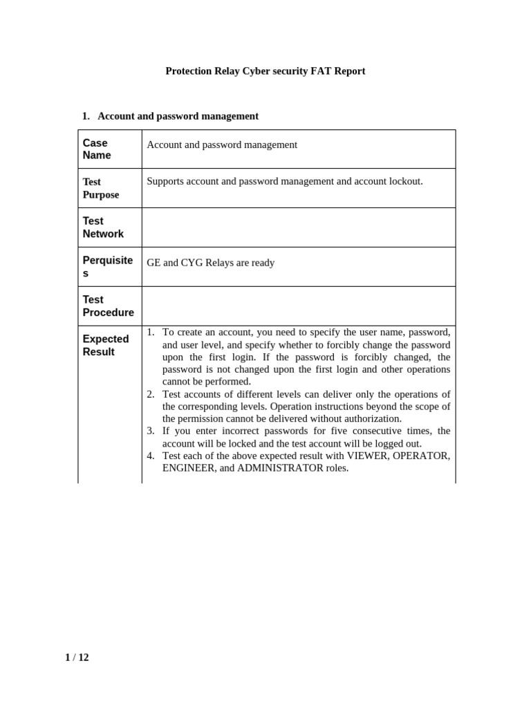 Protection Relay Cybersecurity FAT Report | PDF