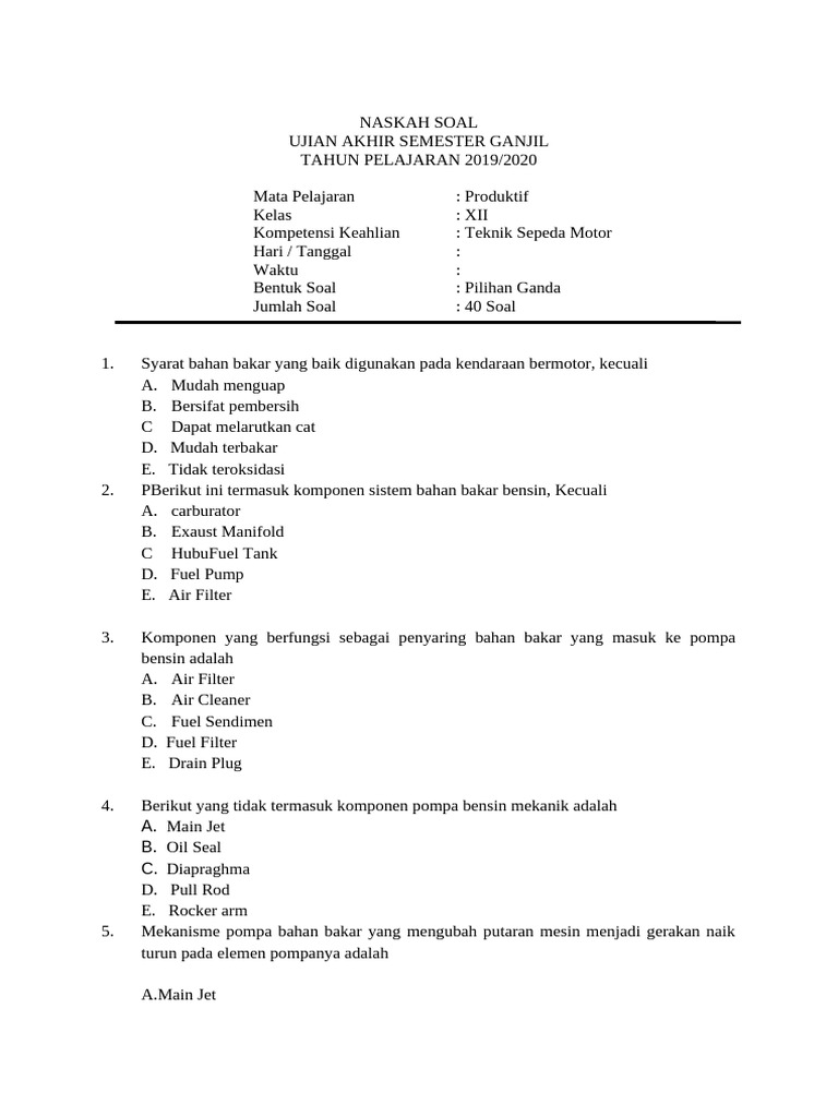 SOAL PAS TSM XII PMSM 2020 | PDF