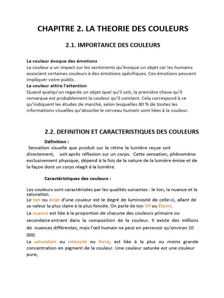 Chapitre 2 La Theorie Des Couleurs | PDF