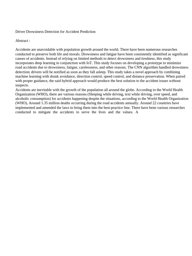 Driver Drowsiness Detection For Accident Prediction Pdf