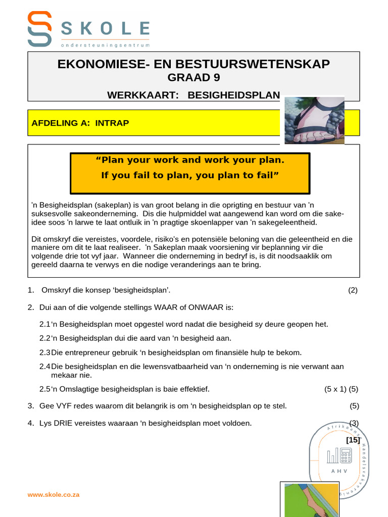 kljlO2UHKhgr 9 KW 3 Werkkaart 2 Besigheidsplan | PDF