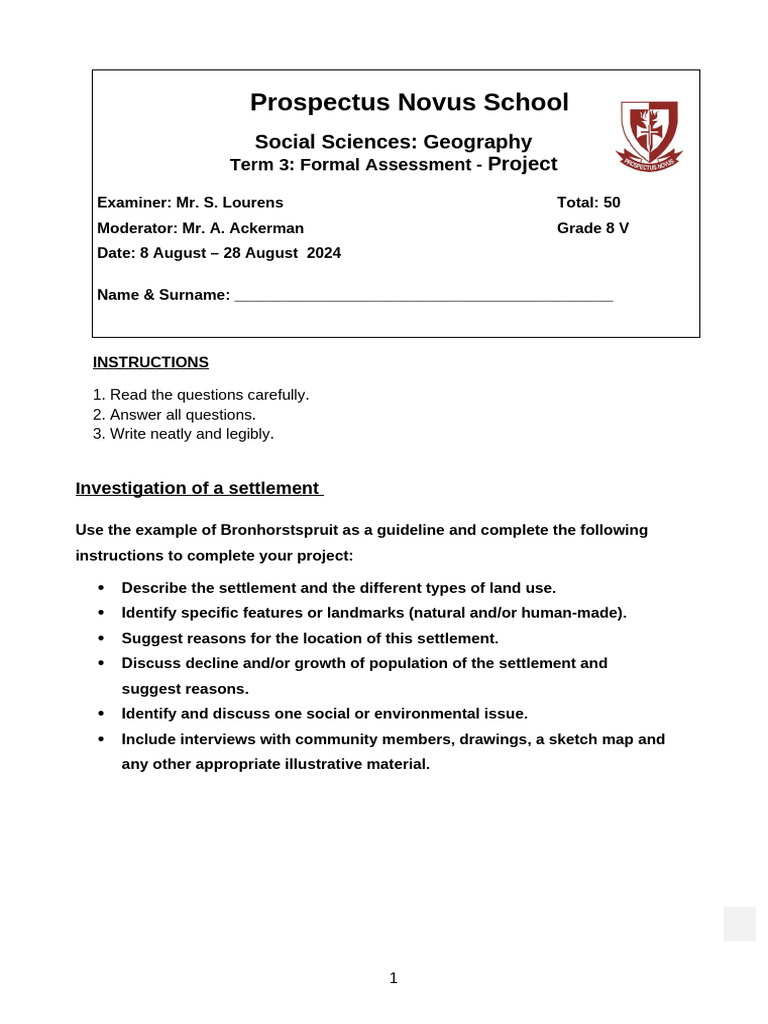 Ss - Grade 8 - Geography Project - Term 3 | PDF
