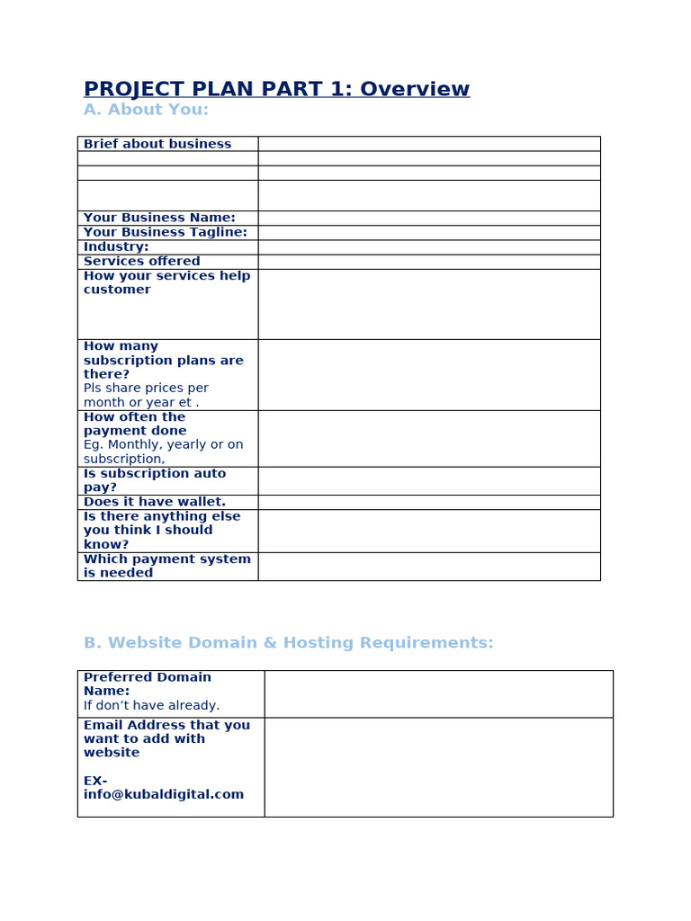 Web Design - Project Plan Part 1 - Overview | PDF
