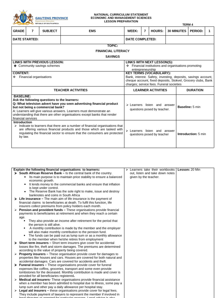 Week 7 Lesson Plan 1 | PDF