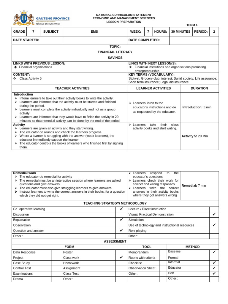 Week 7 Lesson Plan 2 | PDF