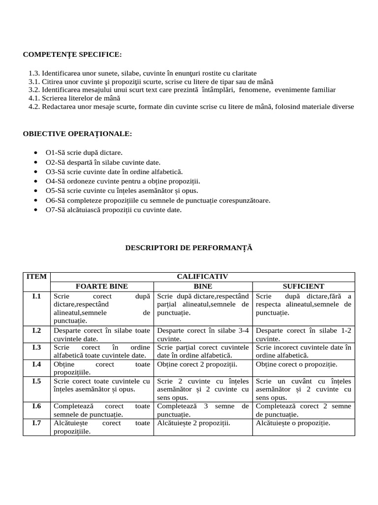 Descriptori de Performanta Evaluare Finala CLR | PDF