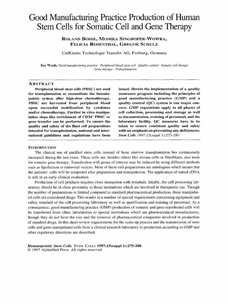 STEM CELLS - 2009 - Bosse - Good Manufacturing Practice Production of Human Stem Cells For ...