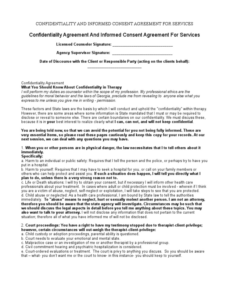Confidentiality and Informed Consent Agreement For Services - CLC ...