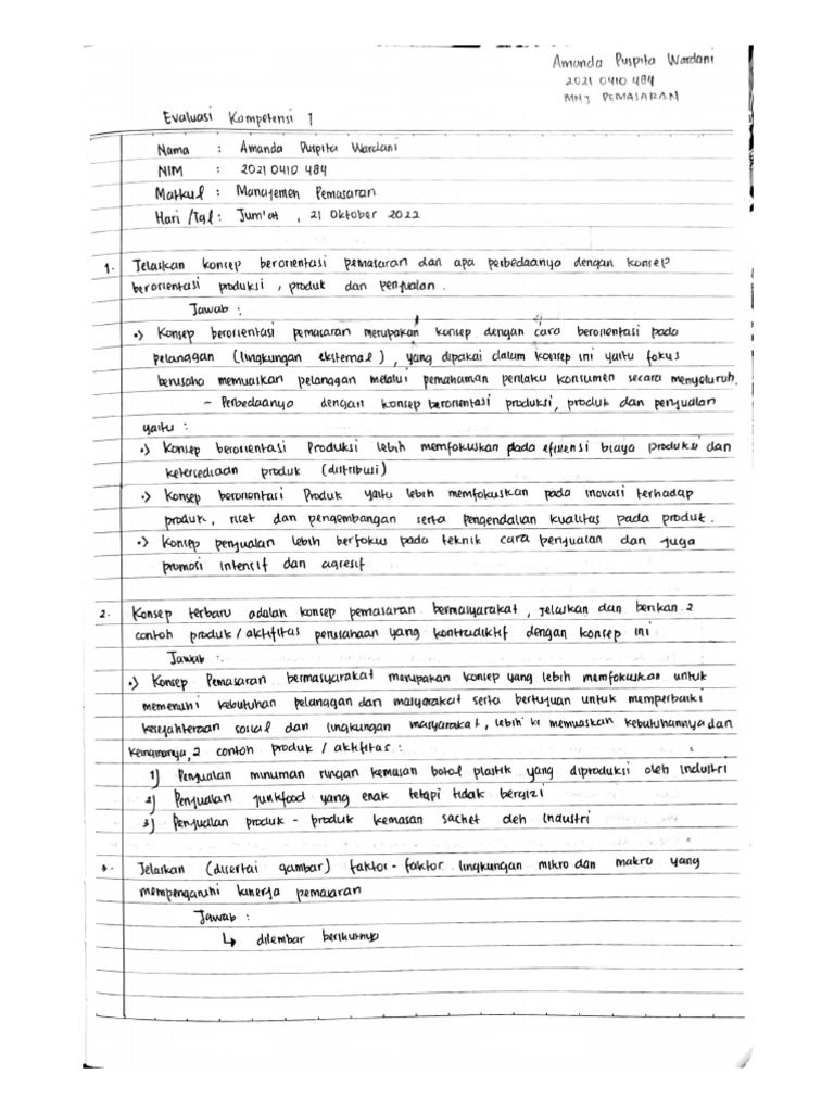 ECP 1 - Amanda Puspita W - 484 - Manajemen Pemasaran | PDF