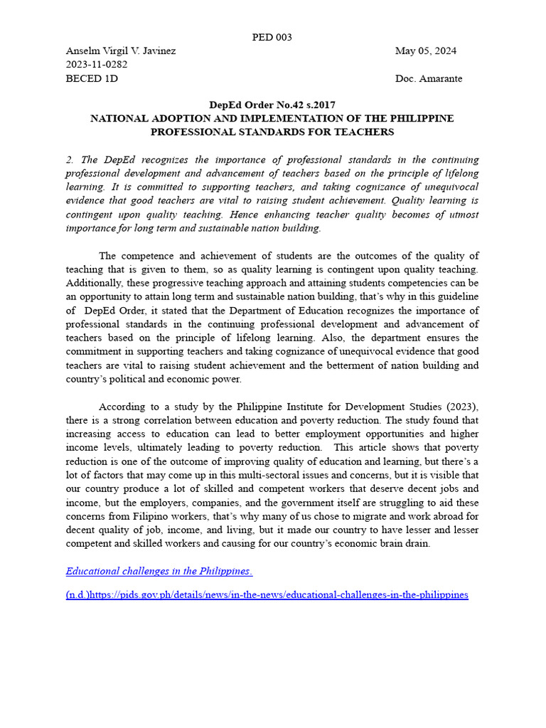 DepEd Order No. 42 S. 2017 | PDF