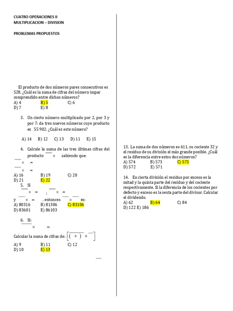 Tema - Cuatro Operaciones II | PDF
