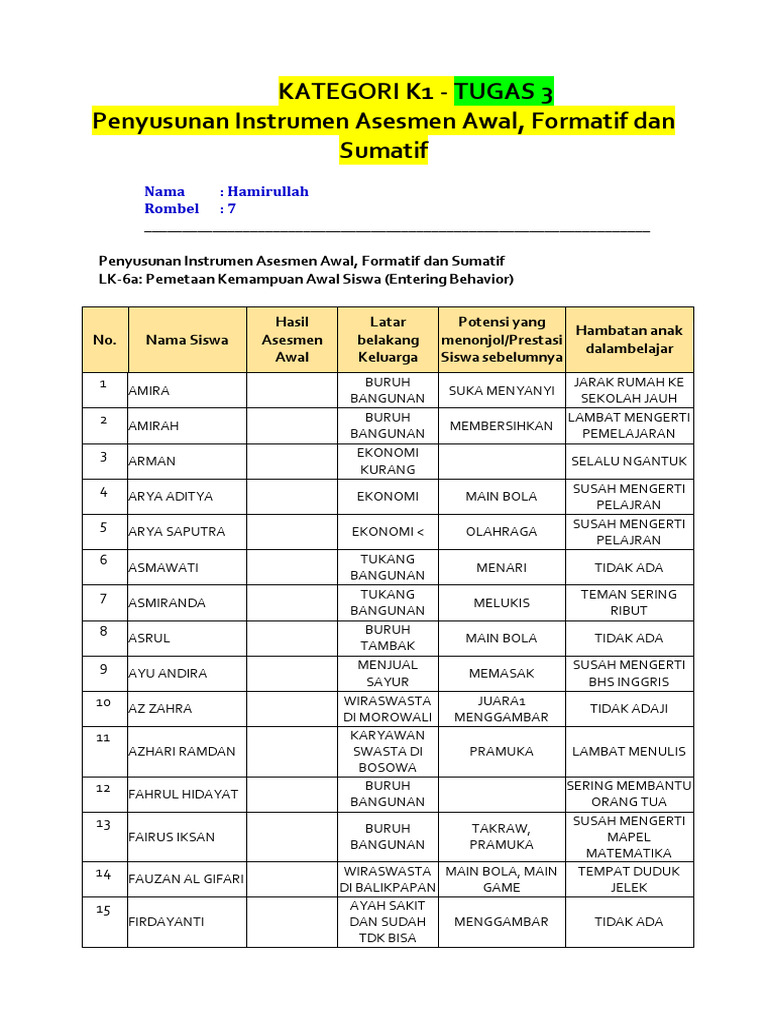 K1 - Tugas 3 - Penyusunan Instrumen Asesmen Awal, Formatif dan Sumatif ...