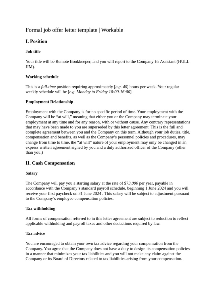 Formal Job Offer Letter Template 1 | PDF