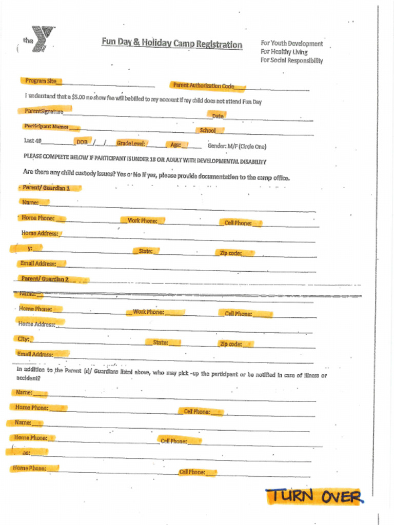 Fun Day Registration Form Blank | PDF