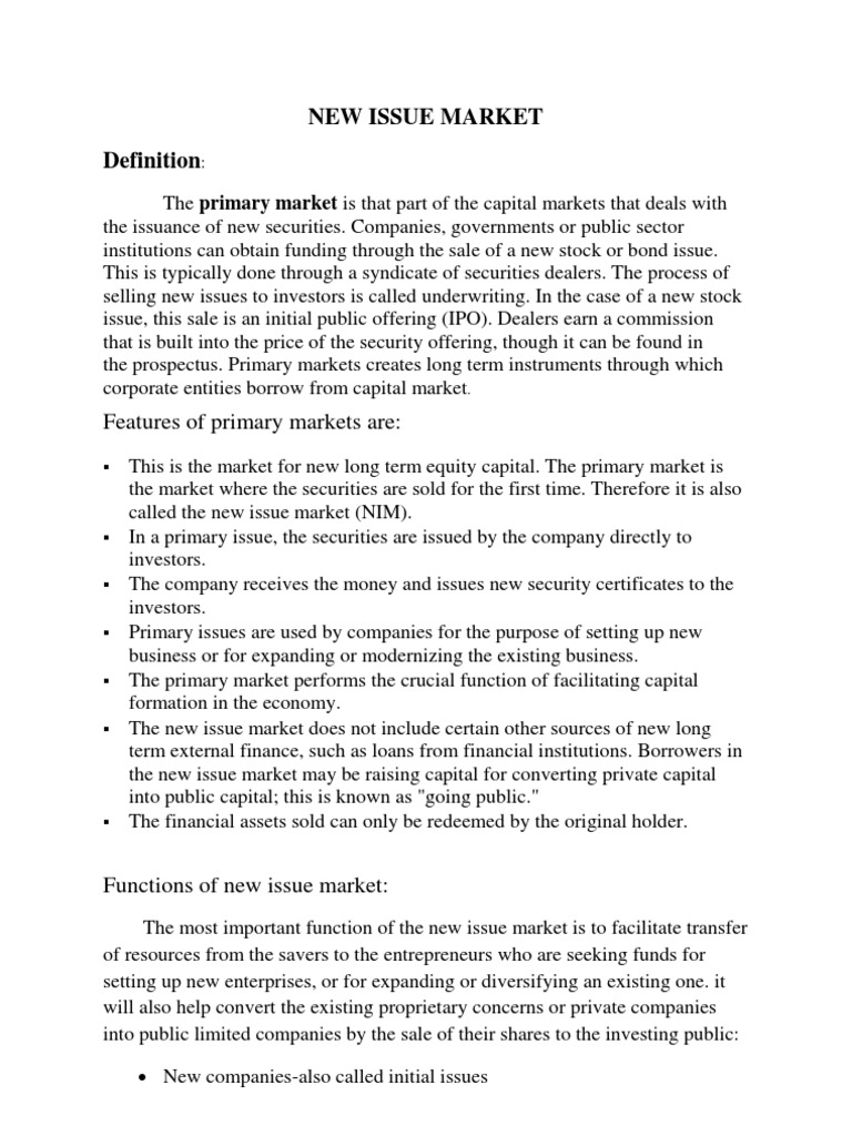 New Issue Market | PDF | Stocks | Securities (Finance)