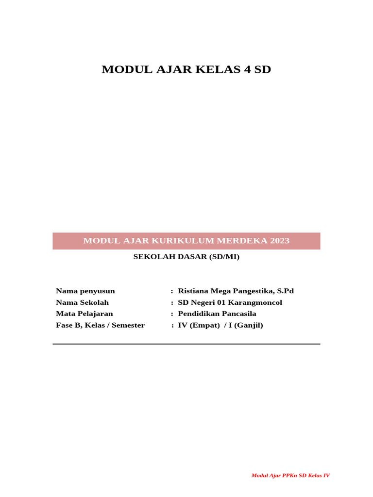 Modul Ajar - PPKN Bab 1 Kls 4 | PDF