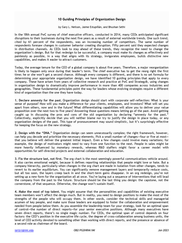 10 Guiding Principles of Organizational Design Iar | PDF