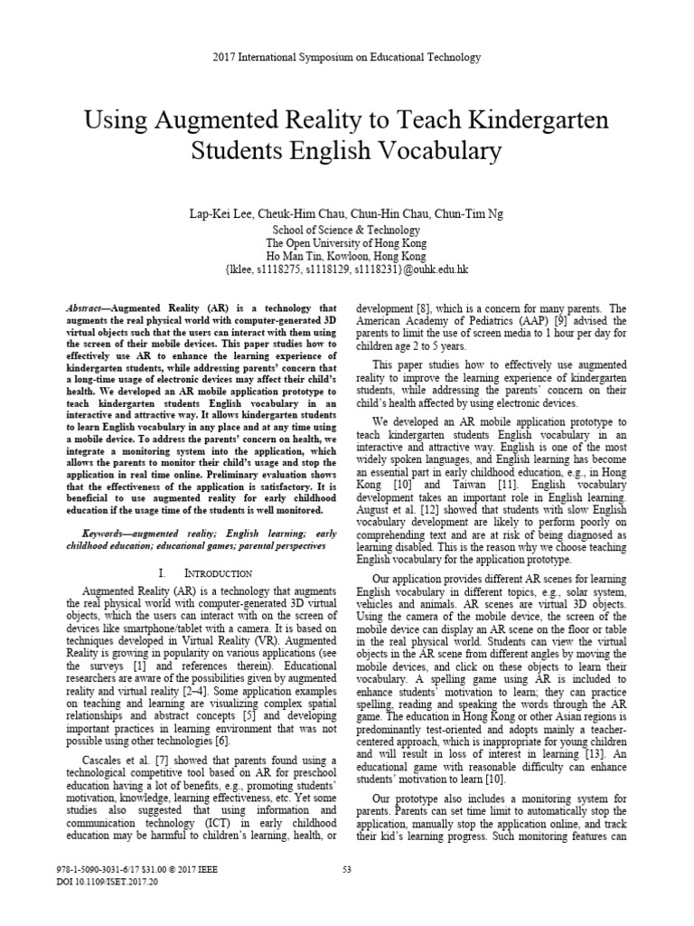 Using Augmented Reality To Teach Kindergarten Students English ...