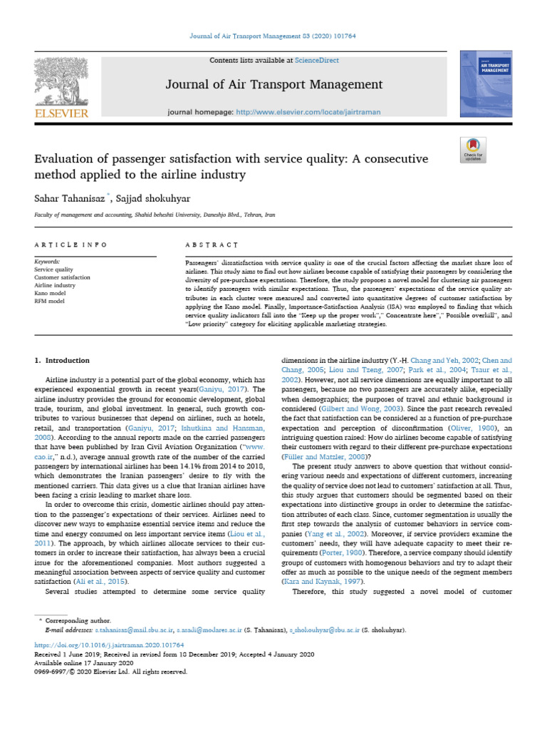 Evaluation of Passenger Satisfaction With Service Quality A Consecutive | PDF | Market ...