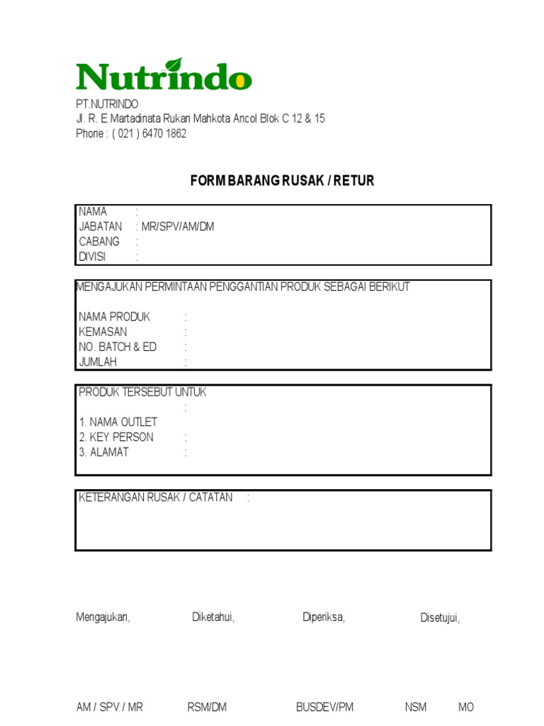 Form Barang Rusak-Retur | PDF