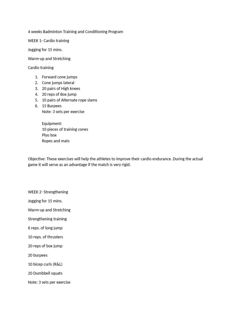 Badminton Training Program | PDF