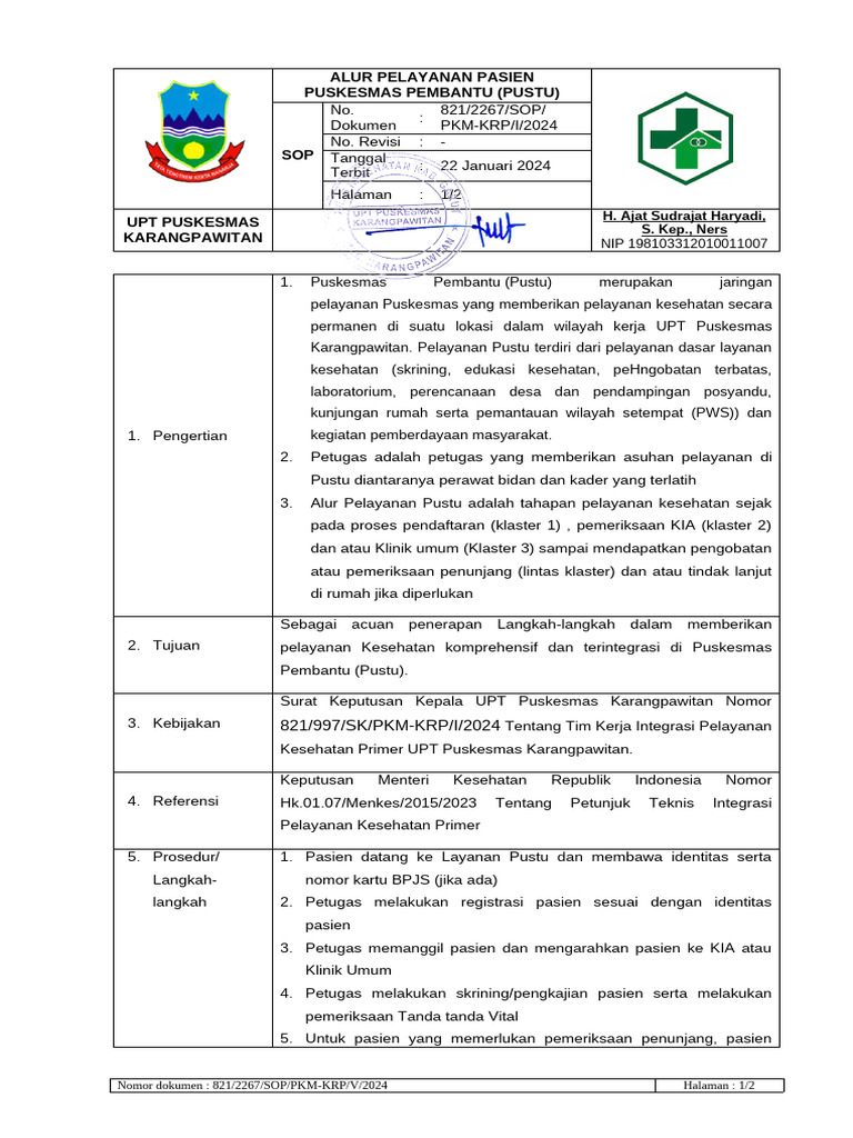 SPO Pelayanan Pustu-1 | PDF
