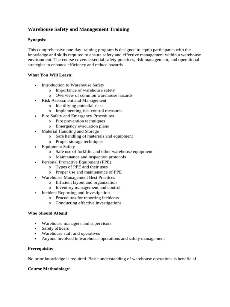 Warehouse Safety and Management Training | PDF