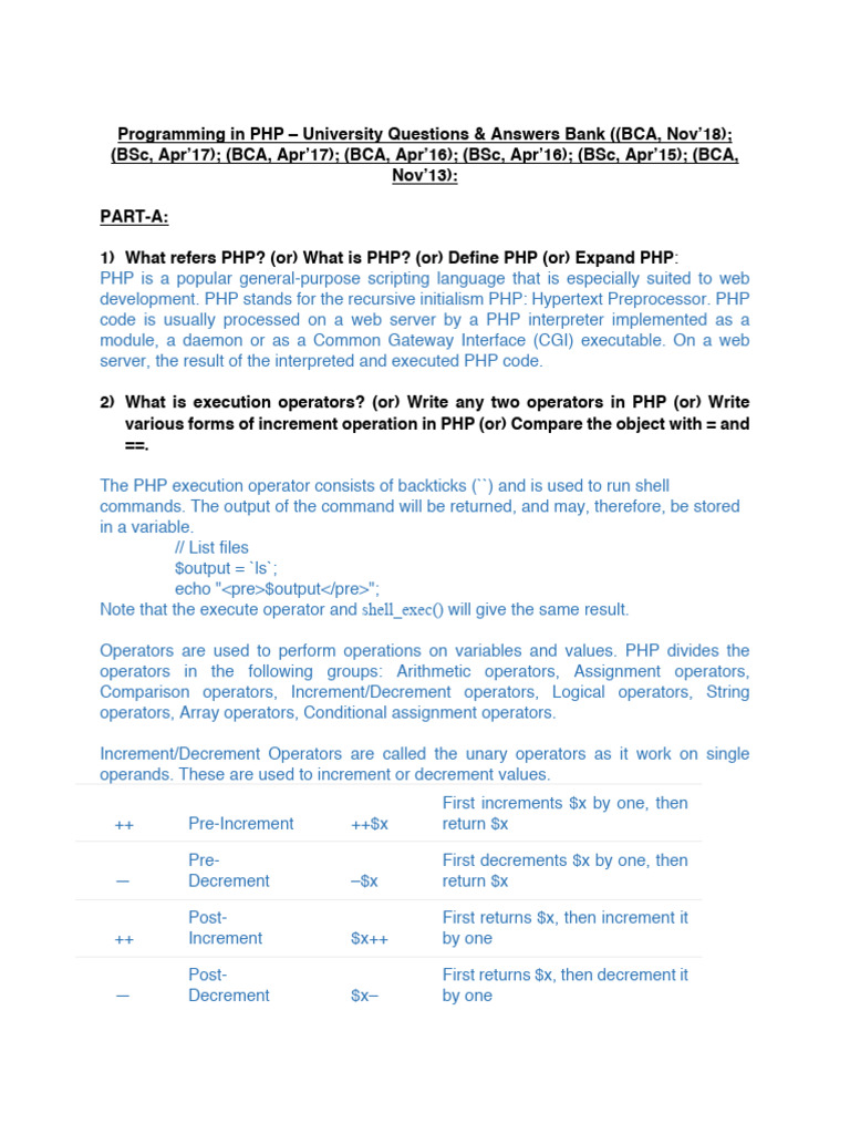 PHP-Part A Only - University Questions & Answers Bank | PDF