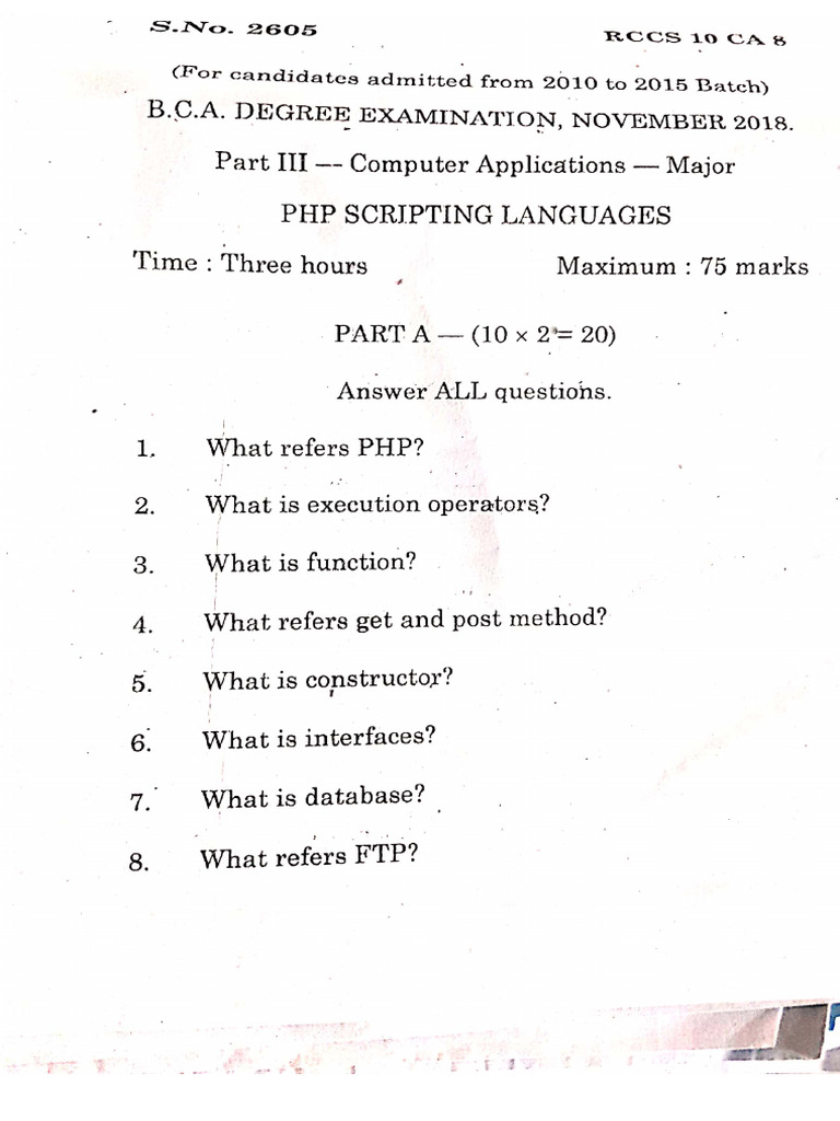 BDU-UG-Programming in PHP - Old QPs | PDF