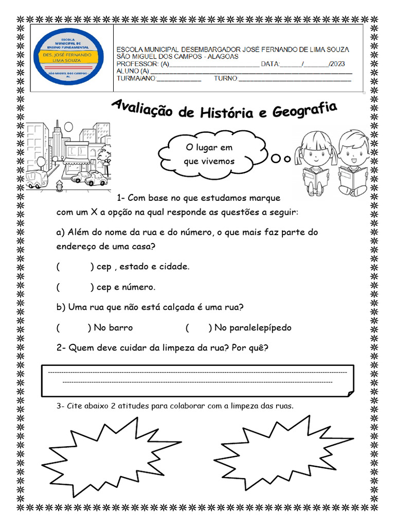 Avaliação de Geografia e História | PDF