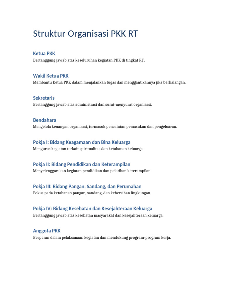 Struktur Organisasi PKK RT | PDF