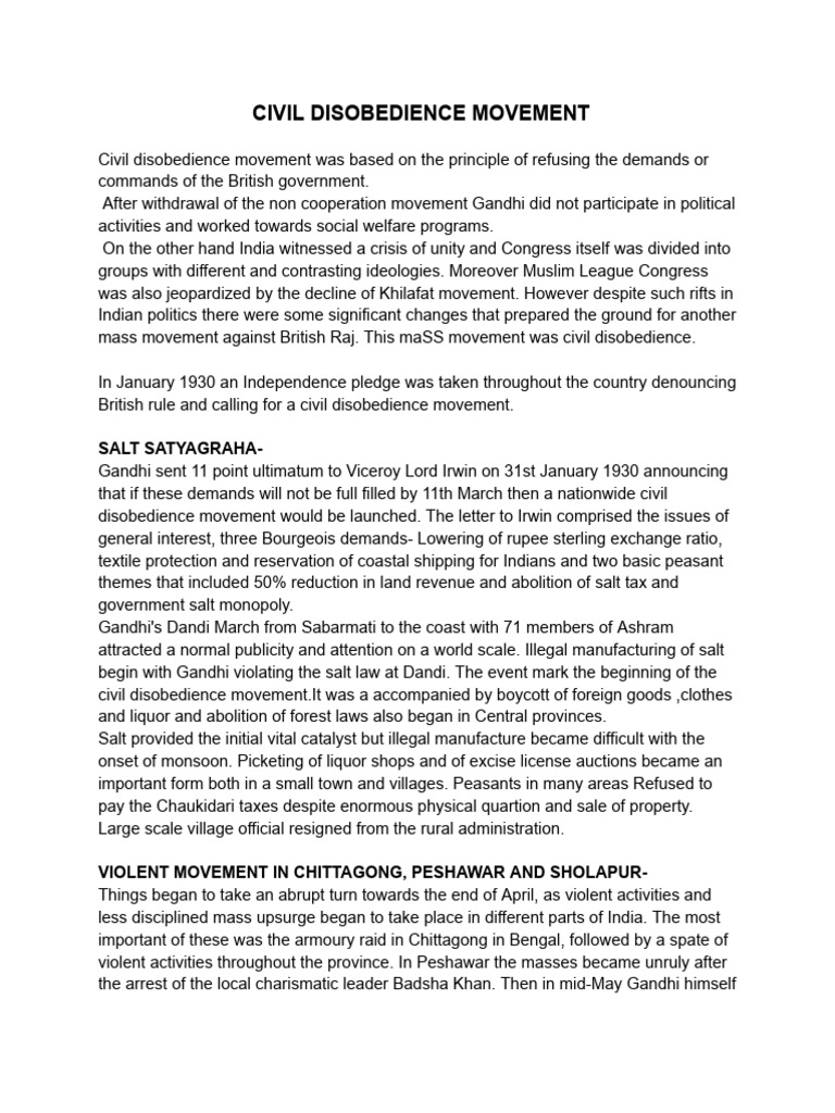 Civil Disobedience Movement | PDF