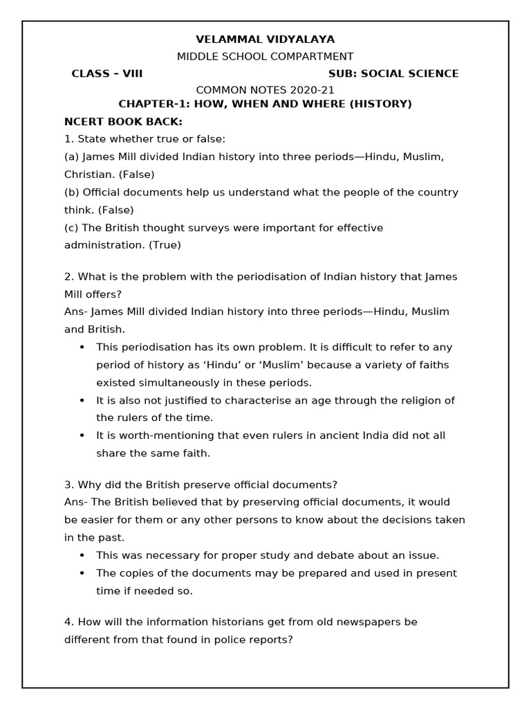 SOCIAL Term 1 Class 8 Common Notes | PDF