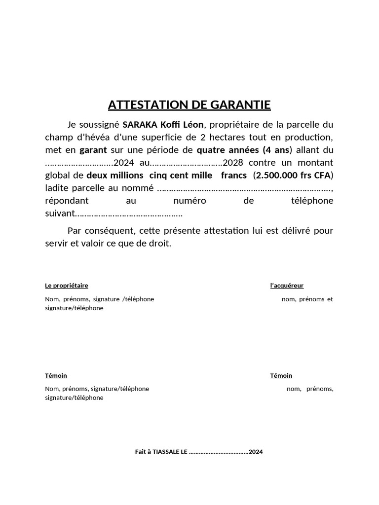 Attestation de Garantie | PDF