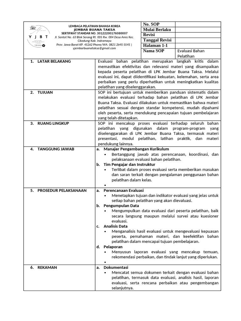 3.2a SOP EVALUASI BAHAN PELATIHAN | PDF