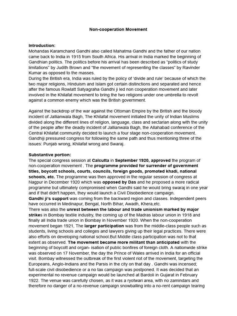 Non Cooperation Movement | PDF