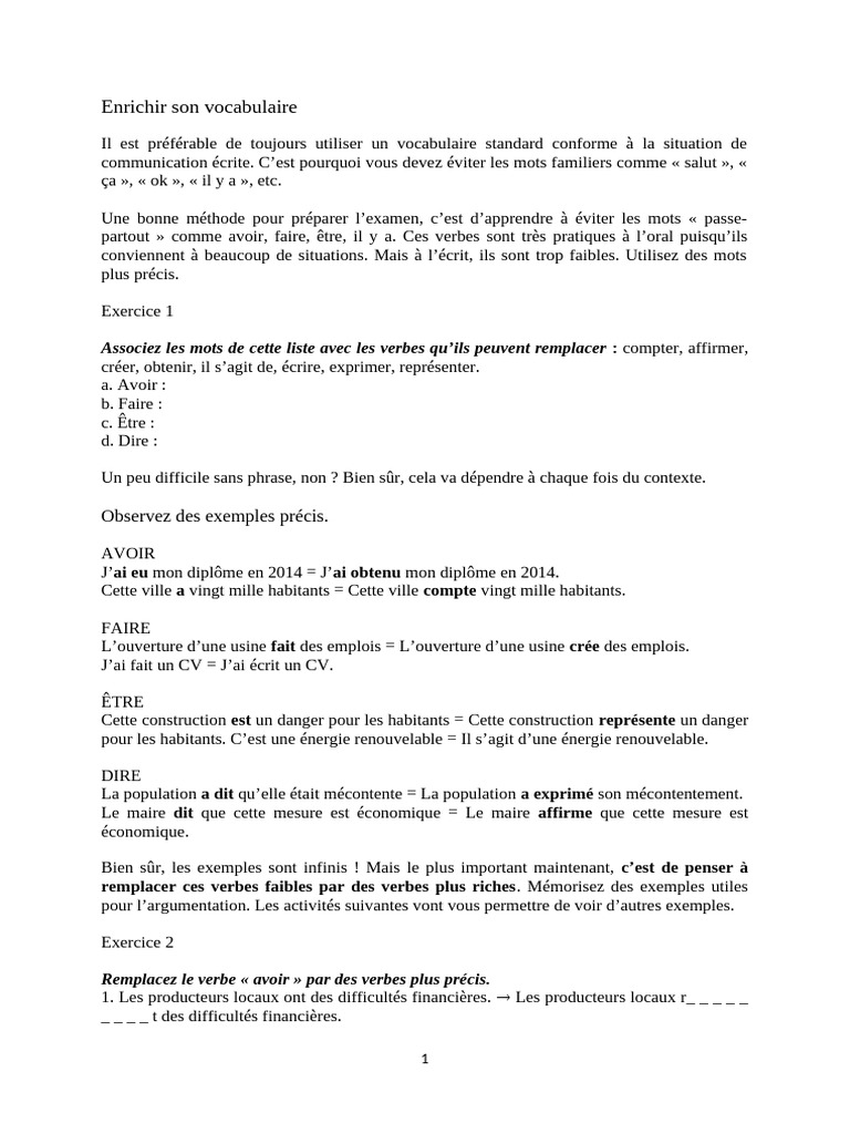 Enrichir son vocabulaire | PDF