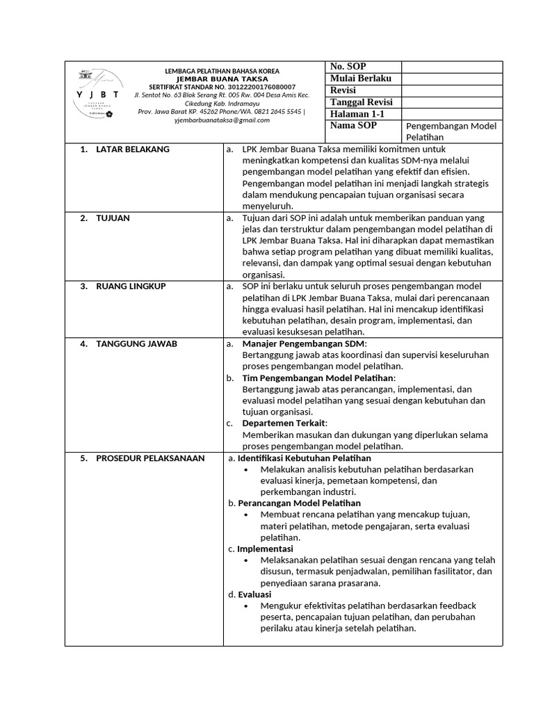 7.1.e4 SOP PENGEMBANGAN MODEL PELATIHAN | PDF