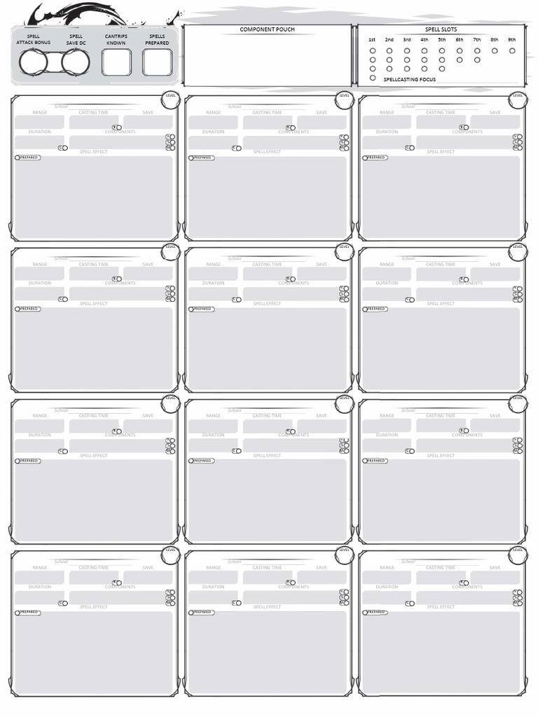 Spell Save DC Cantrips Known Spells Prepared 1st 2nd 3rd 4th 5th 6th ...