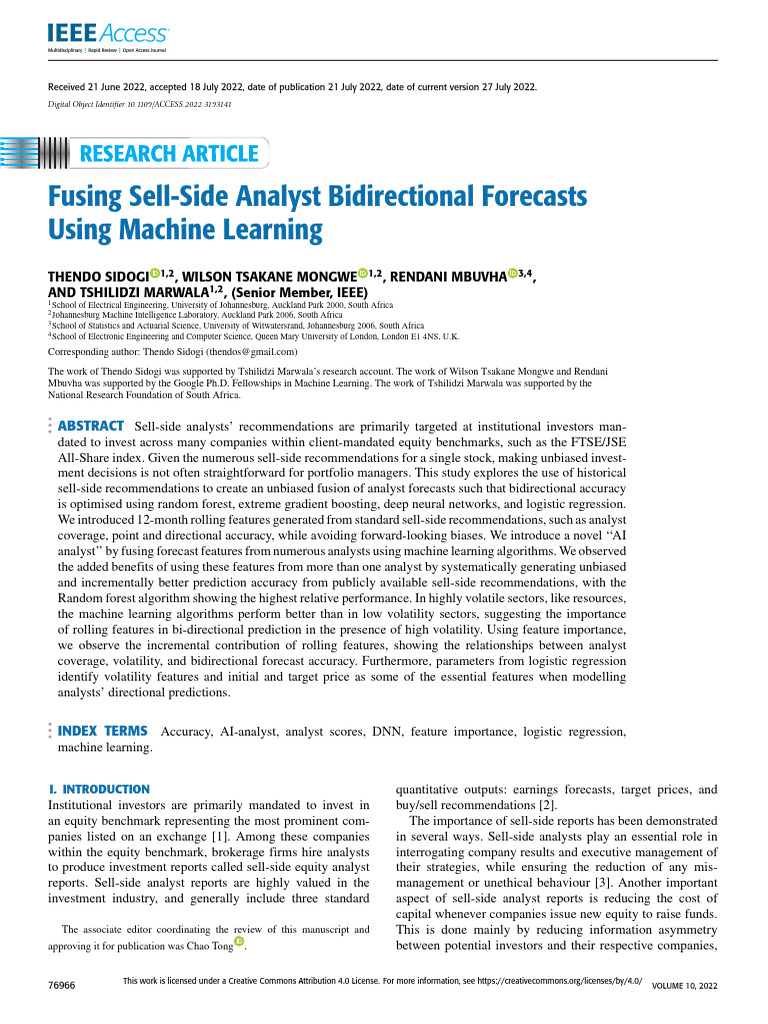 Fusing Sell-Side Analyst Bidirectional Forecasts Using Machine Learning | PDF