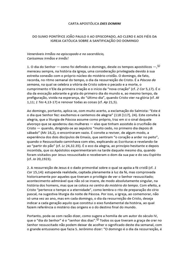 CARTA APOSTÓLICA DIES DOMINI | PDF
