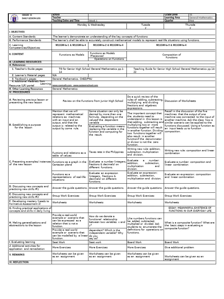 General Math DLL For SHS Q1 Week 01 | PDF