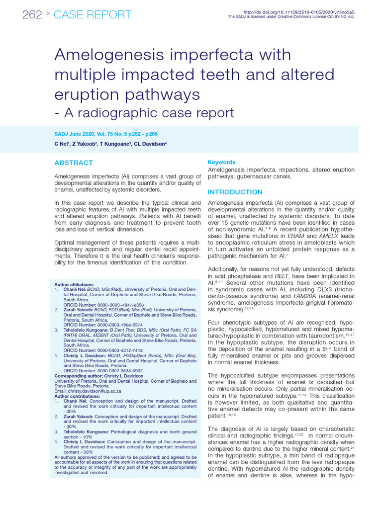 Amelogenesis Imperfecta With Multiple Impacted Teeth and Altered ...