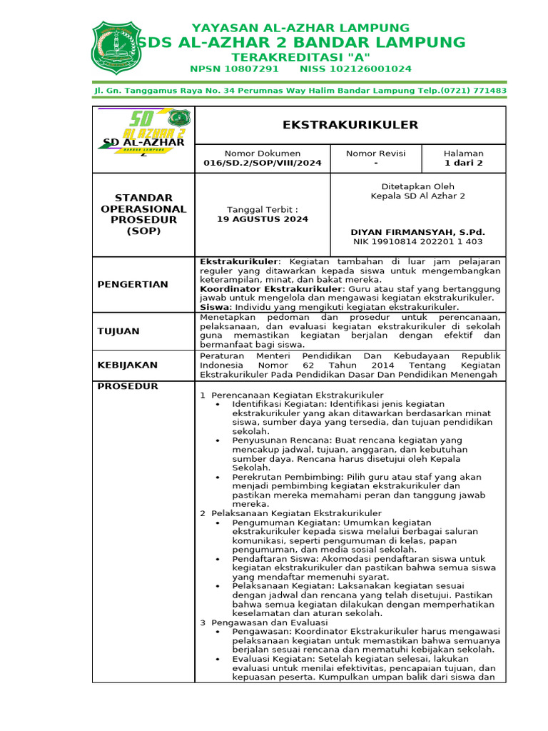 Sop Ekstrakurikuler | PDF Sop Ekstrakurikuler | PDF